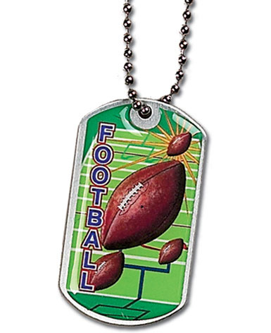 Football Epoxy Domed Dog Tag with Chain