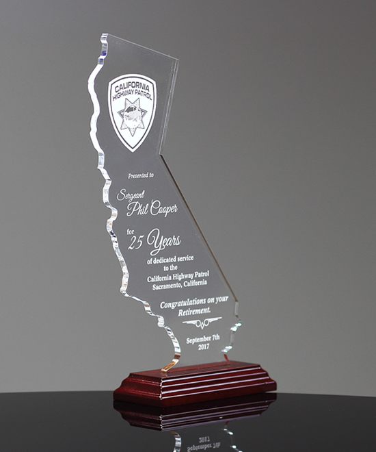 State of California Acrylic Award - Rosewood Base | Edco Awards