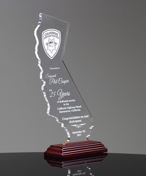 State of California Acrylic Award - Rosewood Base | Edco Awards