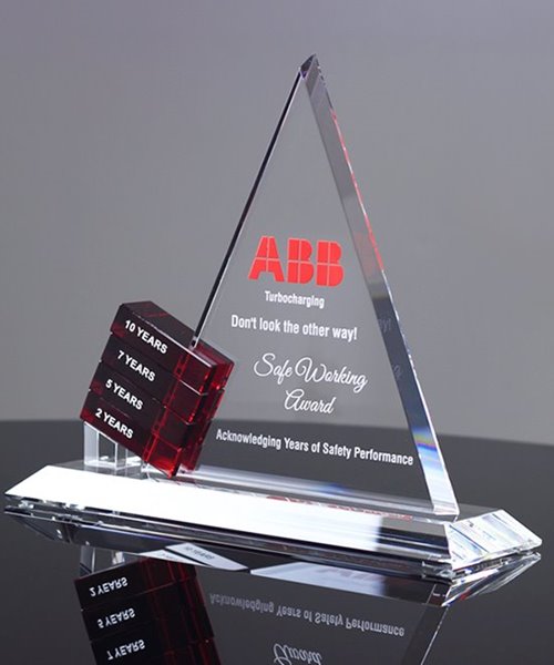 Red Goal-Setter Triangle Crystal Award | 6458RD | Edco Awards