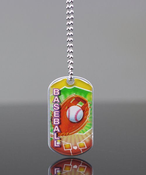 Baseball Epoxy Domed Dog Tag with Chain