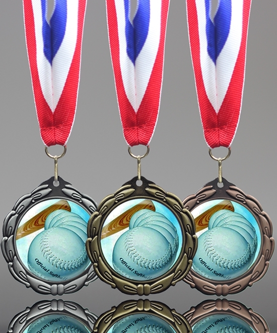 Softball Epoxy Domed Medal - Blue Softballs | Edco Awards