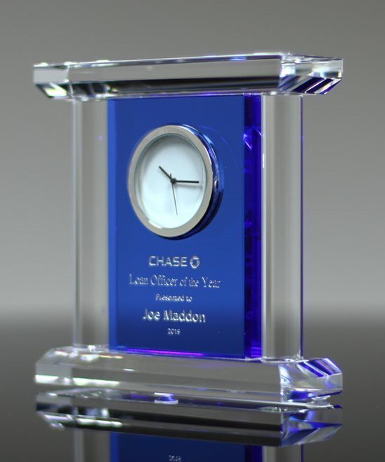 Blue Crystal Desk Clock | Edco Awards