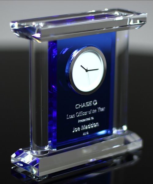 Blue Crystal Desk Clock | Edco Awards