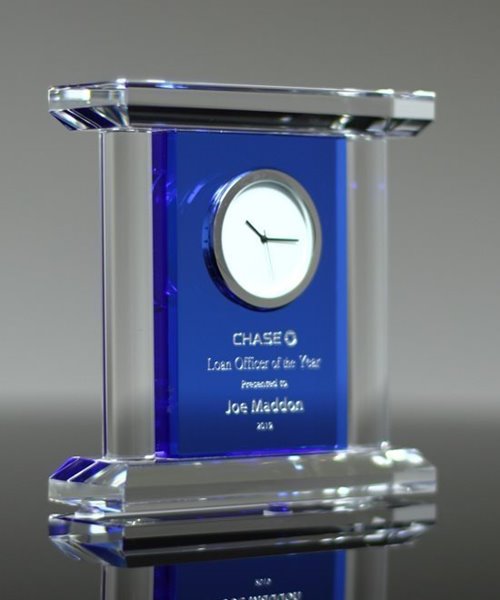 Blue Crystal Desk Clock | Edco Awards