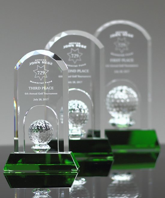 Domed Crystal Golf Award with Green Base | CRY517, CRY518, CRY519 ...