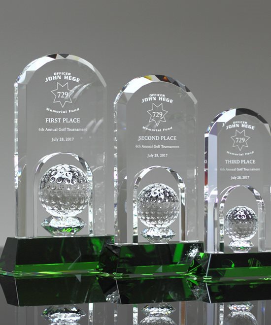 Domed Crystal Golf Award with Green Base | CRY517, CRY518, CRY519 ...