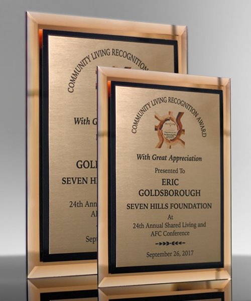 Gold Mirror Glass Plaque | Rose Crystal Plaque | Edco Awards