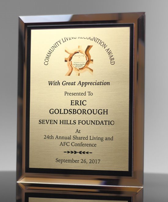 Gold Mirror Glass Plaque | Rose Crystal Plaque | Edco Awards