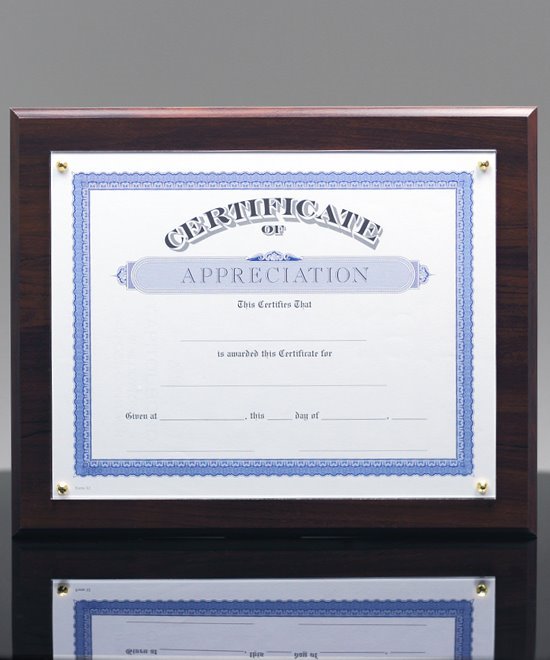 Walnut-Finish Certificate Plaque