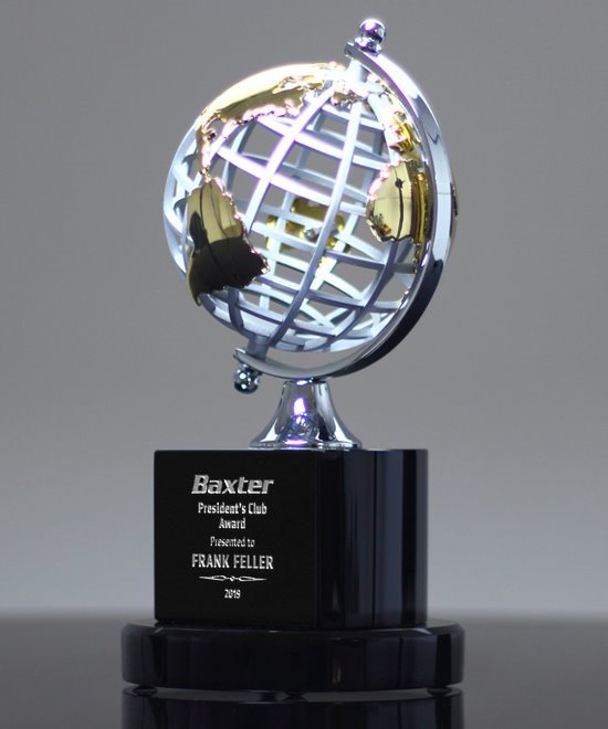 Silver & Gold Globe Trophy on Black Base | Edco Awards