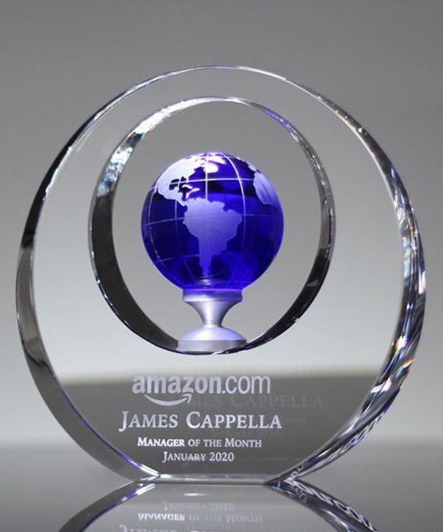 Blue Crystal Globe Circle Plaque Award | Edco Awards