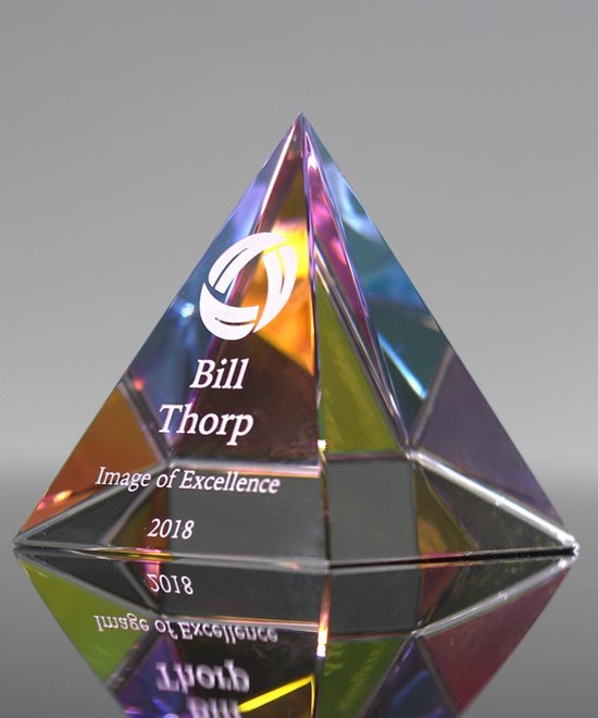Rainbow Colored Crystal Pyramid Paperweight | Edco Awards