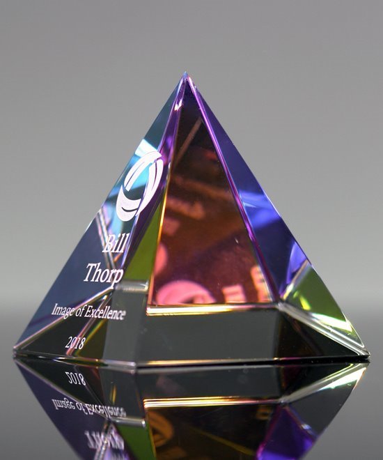 Rainbow Colored Crystal Pyramid Paperweight | Edco Awards