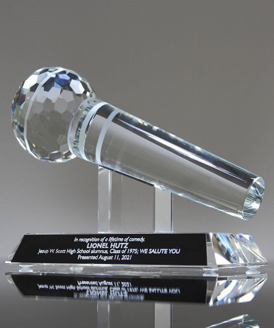 Crystal Microphone Trophy | CRY246 Laser Engraved | Edco Awards