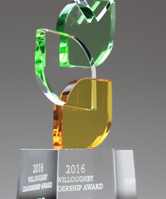 Amber Green Crystal Leaf Award | YJ755L | Edco Awards