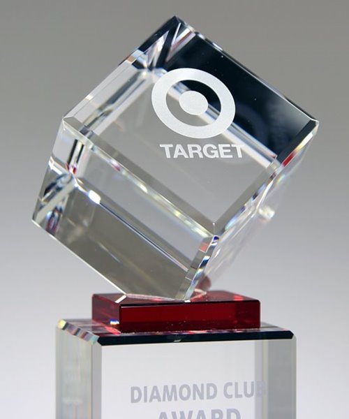 Elevate Red Crystal Cube Award Tower | Edco Awards