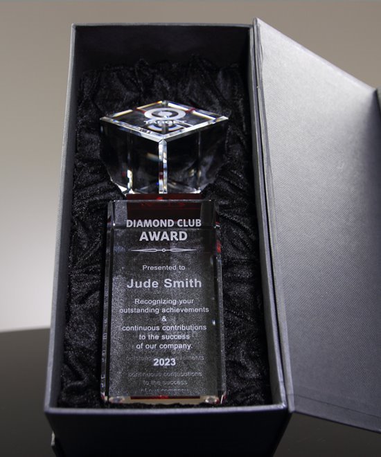 Elevate Red Crystal Cube Award Tower | Edco Awards