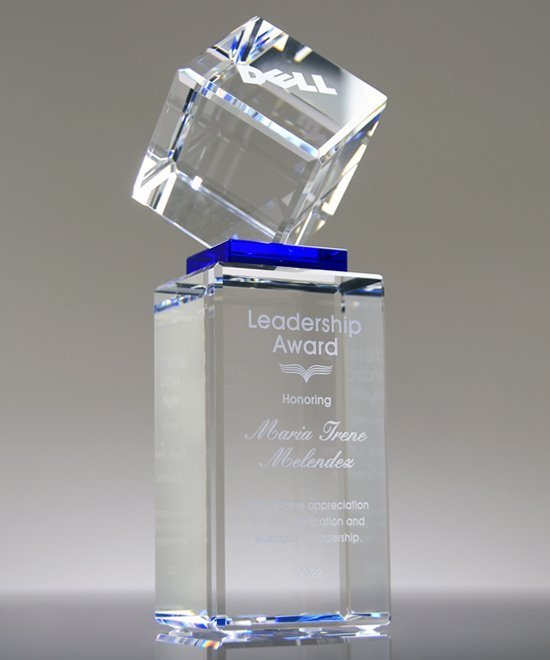 Elevate Blue Crystal Cube Award Tower | Edco Awards