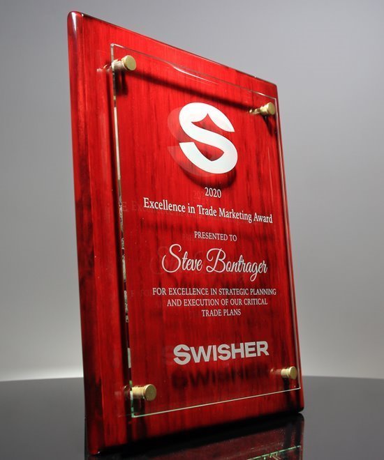 Floating Rosewood & Glass Plaque with Standoffs | Edco Awards