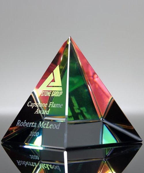 Rainbow Colored Crystal Pyramid Paperweight | Edco Awards