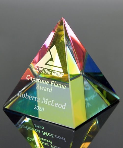 Rainbow Colored Crystal Pyramid Paperweight | Edco Awards