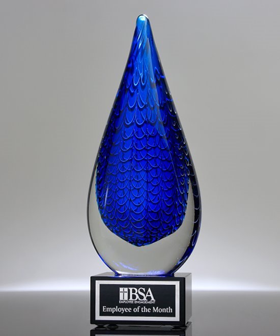 Blue Rain Drop Art Glass Award | Edco Awards