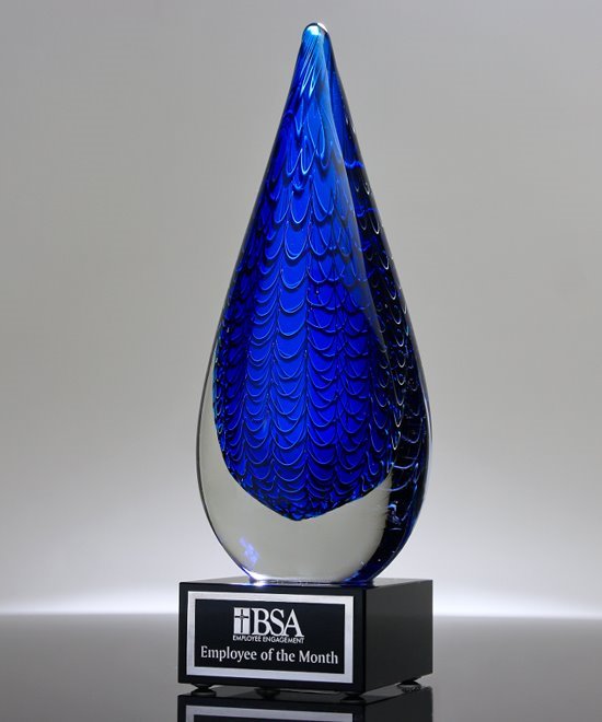 Blue Rain Drop Art Glass Award | Edco Awards