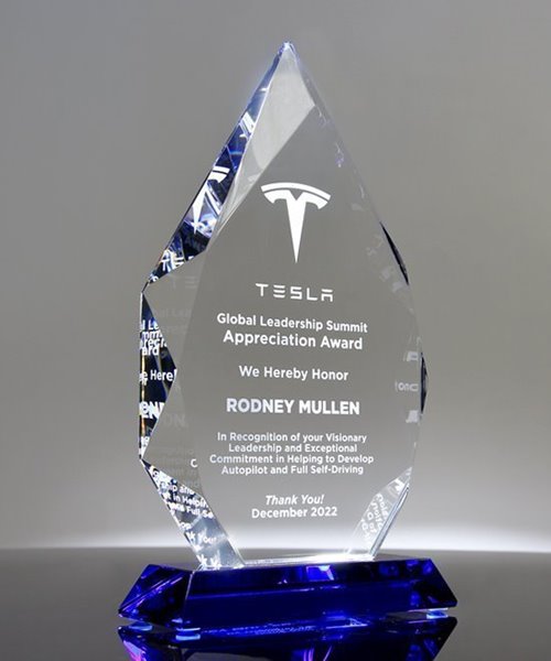 Crystal Diamond Award with Blue Base | Edco Awards