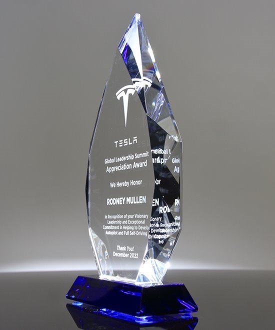 Crystal Diamond Award with Blue Base | Edco Awards