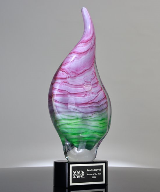 Pink & Green Teardrop Art Glass Award