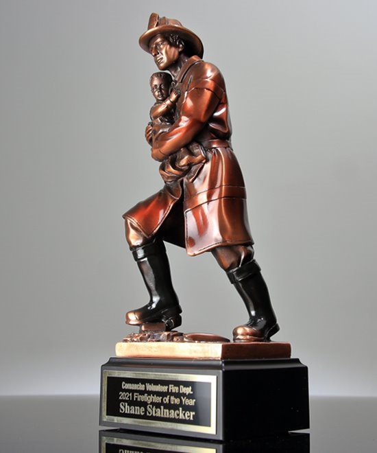 Firefighter with Child Resin Trophy | RFB064 | Edco Awards