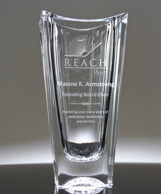 Crystal Art Deco Engraved Trophy Vase | Edco Awards