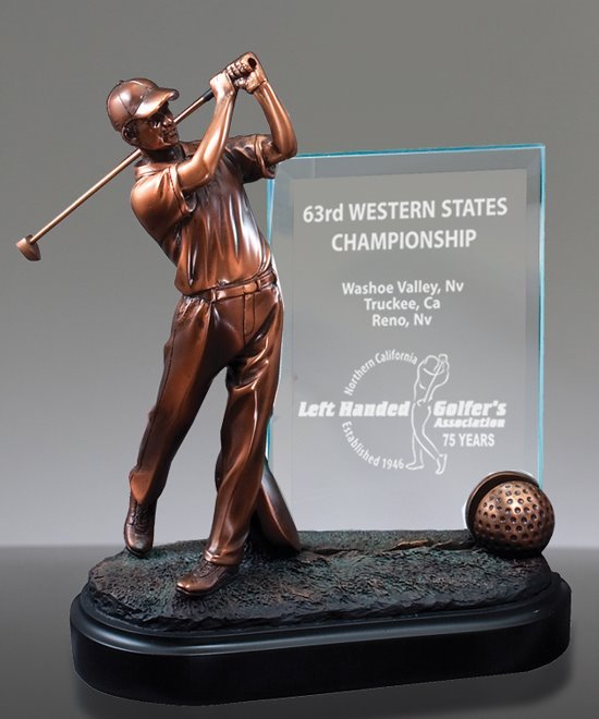 Bronze Golfer Trophy with Glass Plaque | RFB083 | Edco Awards
