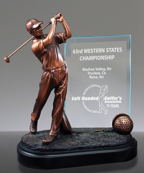 Bronze Golfer Trophy with Glass Plaque | RFB083 | Edco Awards