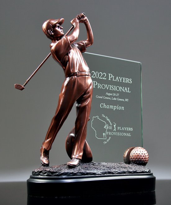 Bronze Golfer Trophy with Glass Plaque | RFB083 | Edco Awards