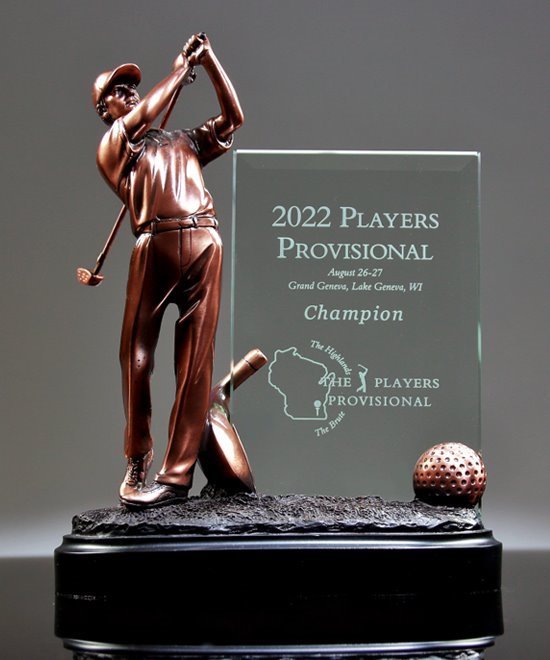 Bronze Golfer Trophy with Glass Plaque | RFB083 | Edco Awards