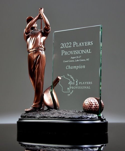 Bronze Golfer Trophy with Glass Plaque | RFB083 | Edco Awards