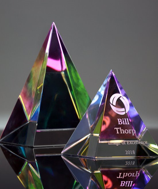 Rainbow Colored Crystal Pyramid Paperweight | Edco Awards