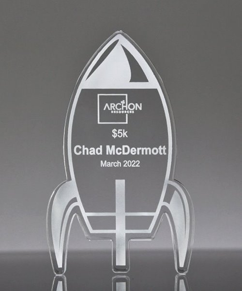 Laser Engraved Acrylic Rocket Trophy | Edco Awards