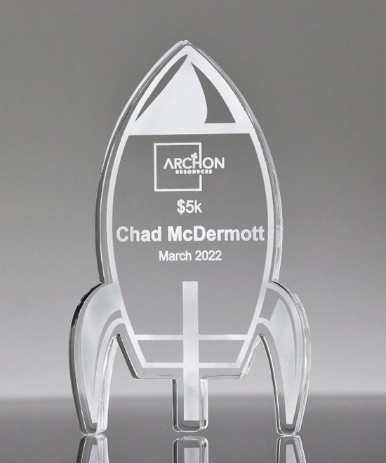 Laser Engraved Acrylic Rocket Trophy | Edco Awards