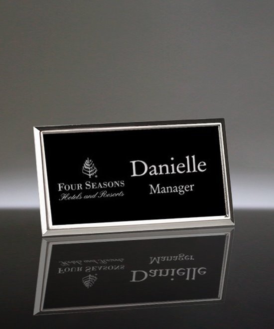 Engraved Metal Name Badge With Silver Frame - 3 x 1.5 Inch | Edco Awards