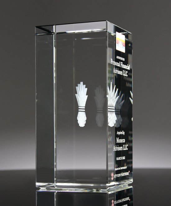 2D, 3D Subsurface Etched Crystal Award Block | Edco Awards