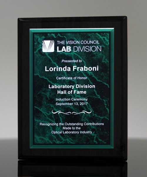 Piano-Finish Ebony Plaque with Green Acrylic Plate | Edco Awards