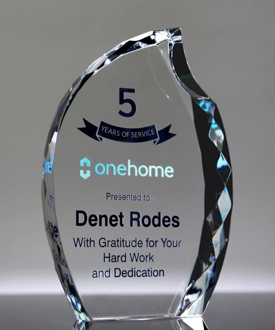 Faceted Crystal Flame Trophy - Full Color Imprint | Edco Awards