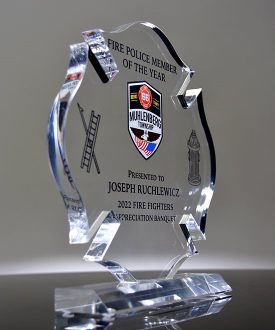 Firefighter Maltese Cross Acrylic Award - Full Color Imprint | Edco Awards