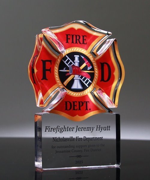 Firefighter Red Maltese Acrylic Award | Edco Awards