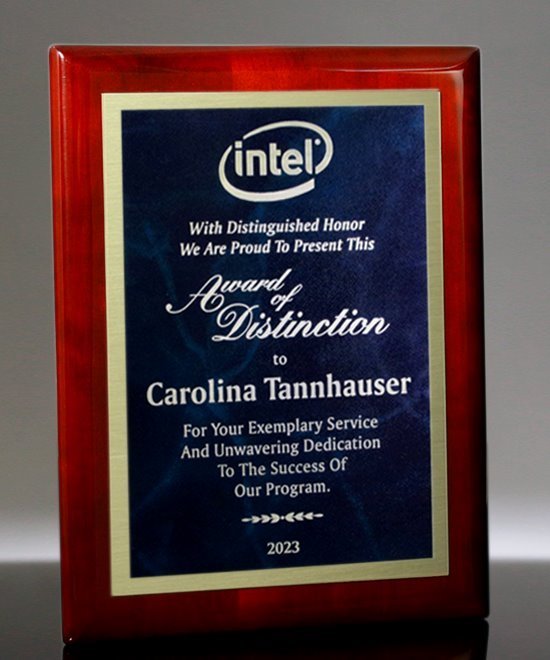Gloss Rosewood Designer Plaque - Blue Marble Mist | Edco Awards