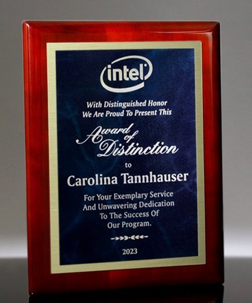 Gloss Rosewood Designer Plaque - Blue Marble Mist | Edco Awards