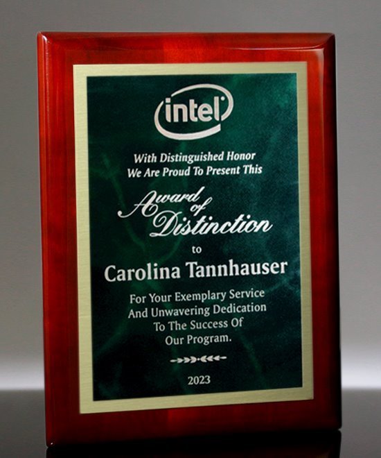 Gloss Rosewood Designer Plaque - Green Marble Mist | Edco Awards